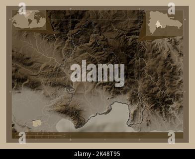 Azua, province of Dominican Republic. Colored elevation map with lakes ...
