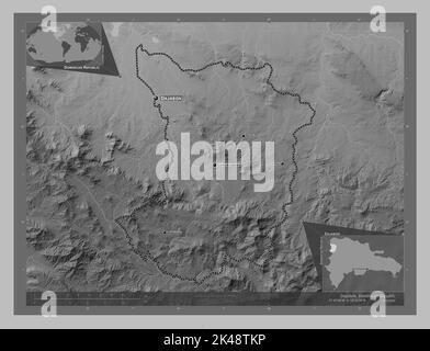 Dajabon, province of Dominican Republic. Grayscale elevation map with ...