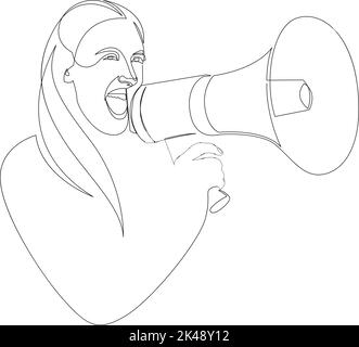 Continuous one line drawing furious businesswoman chasing laptop ...