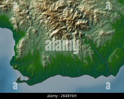 Peravia, province of Dominican Republic. Colored elevation map with ...