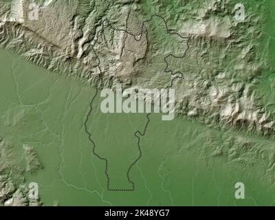 Salcedo, province of Dominican Republic. Elevation map colored in sepia ...