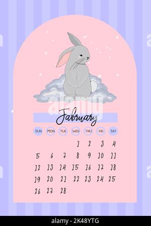 february 2023 calendar. Cute bunny cupid with an arrow heart and ...