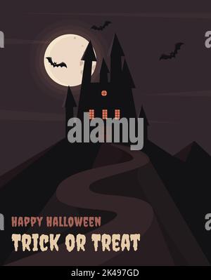 happy halloween lettering with haunted castle Stock Vector Image & Art ...