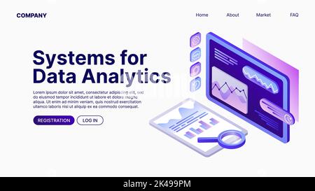 Data Analytics Systems. Data Analyse. Landing Page Template. Vector illustration Stock Vector ...