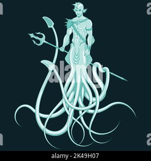 Half man half squid creature vector design, fantasy creature with ...
