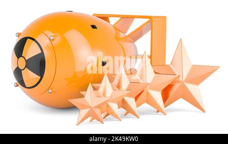 Atomic bomb, nuclear weapon with five golden stars. 3D rendering ...