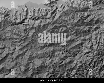 Aileu, municipality of East Timor. Grayscale elevation map with lakes ...