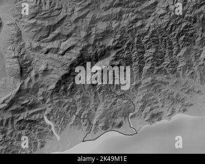 Ainaro, municipality of East Timor. Grayscale elevation map with lakes ...