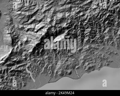 Ainaro, municipality of East Timor. Bilevel elevation map with lakes and rivers. Locations and ...