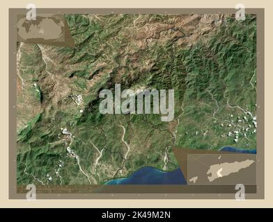 Ainaro, municipality of East Timor. High resolution satellite map. Corner auxiliary location ...