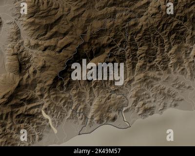 Ainaro, municipality of East Timor. Colored elevation map with lakes ...