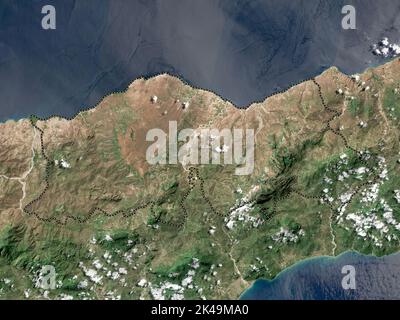 Baucau, municipality of East Timor. High resolution satellite map. Locations and names of major ...