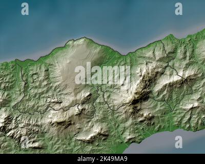 Baucau, municipality of East Timor. Elevation map colored in wiki style ...