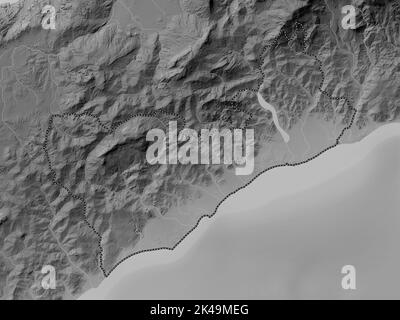 Covalima, municipality of East Timor. Grayscale elevation map with ...