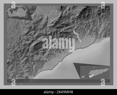Covalima, municipality of East Timor. Grayscale elevation map with ...