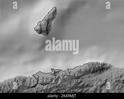 Dili, municipality of East Timor. Grayscale elevation map with lakes ...
