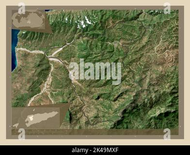 Ermera, municipality of East Timor. High resolution satellite map. Corner auxiliary location ...