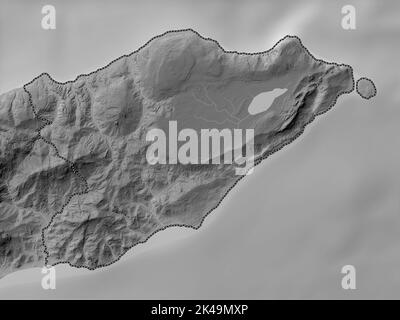 Lautem, municipality of East Timor. Grayscale elevation map with lakes ...