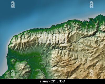 Liquica, municipality of East Timor. Colored elevation map with lakes ...