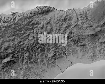 Manatuto, municipality of East Timor. Grayscale elevation map with ...