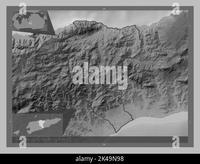 Manatuto, municipality of East Timor. Grayscale elevation map with ...