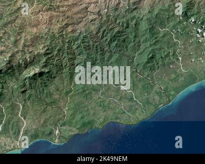 Manufahi, municipality of East Timor. High resolution satellite map. Locations and names of ...
