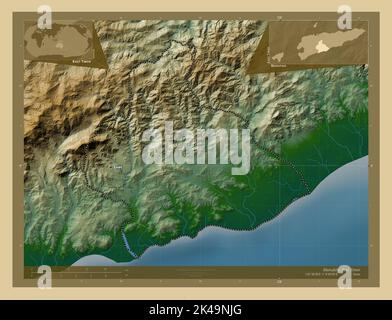 Manufahi, municipality of East Timor. Colored elevation map with lakes ...