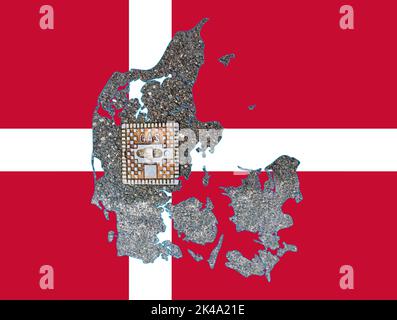 Outline map of Denmark with the image of the national flag. Manhole ...