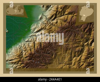 Canar, province of Ecuador. Colored elevation map with lakes and rivers ...