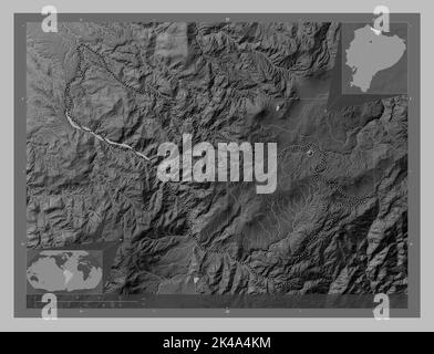 Carchi, province of Ecuador. Grayscale elevation map with lakes and ...