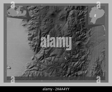 Chimborazo, province of Ecuador. Grayscale elevation map with lakes and ...