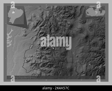 Cotopaxi, province of Ecuador. Grayscale elevation map with lakes and ...