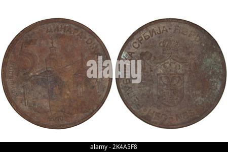 2 Serbian dinar (RSD) coin with both sides on isolated white background ...