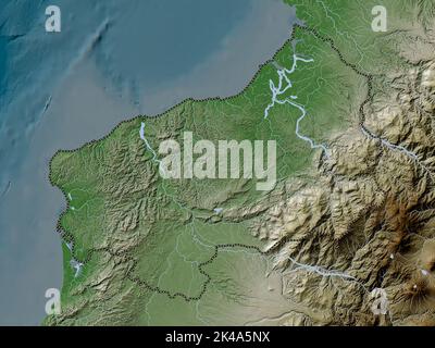 Esmeraldas, province of Ecuador. Colored elevation map with lakes and ...