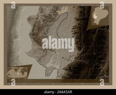 Guayas, province of Ecuador. Colored elevation map with lakes and ...