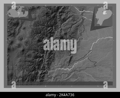 Napo, province of Ecuador. Grayscale elevation map with lakes and ...