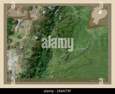 Napo, province of Ecuador. High resolution satellite map. Locations of ...
