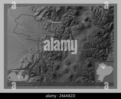 Pichincha, province of Ecuador. Grayscale elevation map with lakes and ...