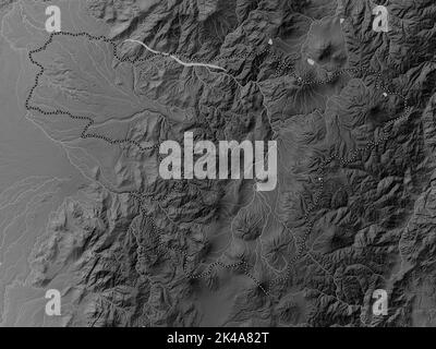 Pichincha, province of Ecuador. Grayscale elevation map with lakes and ...