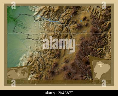 Pichincha, province of Ecuador. Colored elevation map with lakes and ...