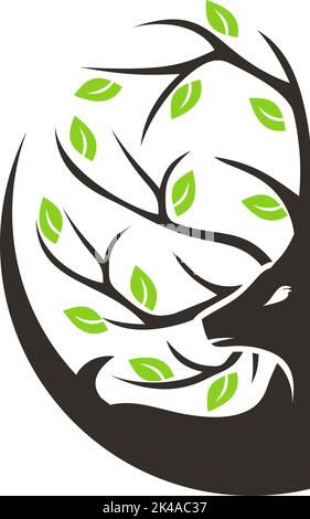beautiful deer logo with leaf element on the antler Stock Vector Image ...