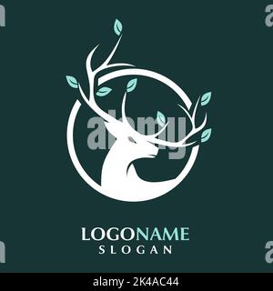 beautiful deer logo with leaf element on the antler Stock Vector Image ...
