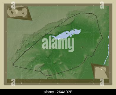 Al Fayyum, governorate of Egypt. Colored elevation map with lakes and ...