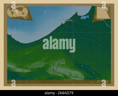 Al Iskandariyah, governorate of Egypt. Colored elevation map with lakes ...