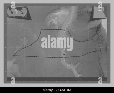 Al Minya, governorate of Egypt. Grayscale elevation map with lakes and ...