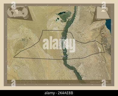 Al Minya, governorate of Egypt. High resolution satellite map. Corner ...