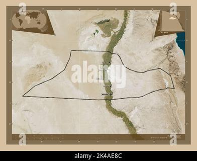 Al Minya, governorate of Egypt. Low resolution satellite map. Corner ...