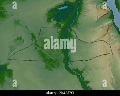 Al Minya, governorate of Egypt. Colored elevation map with lakes and ...