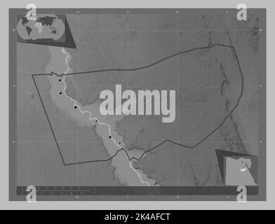 Asyut, governorate of Egypt. Grayscale elevation map with lakes and ...