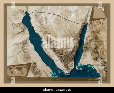 Janub Sina', governorate of Egypt. Low resolution satellite map ...